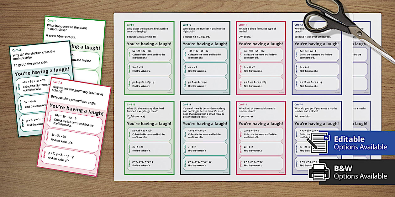 Algebra Jokes Game (teacher made) - Twinkl