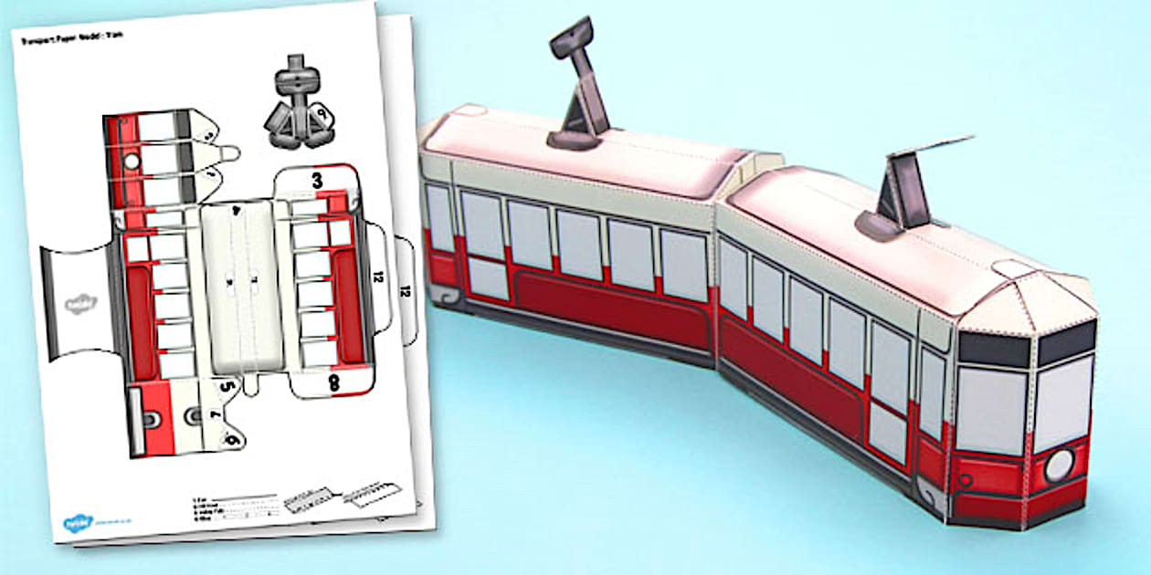 Transport Paper Model Tram (Hecho por educadores) - Twinkl