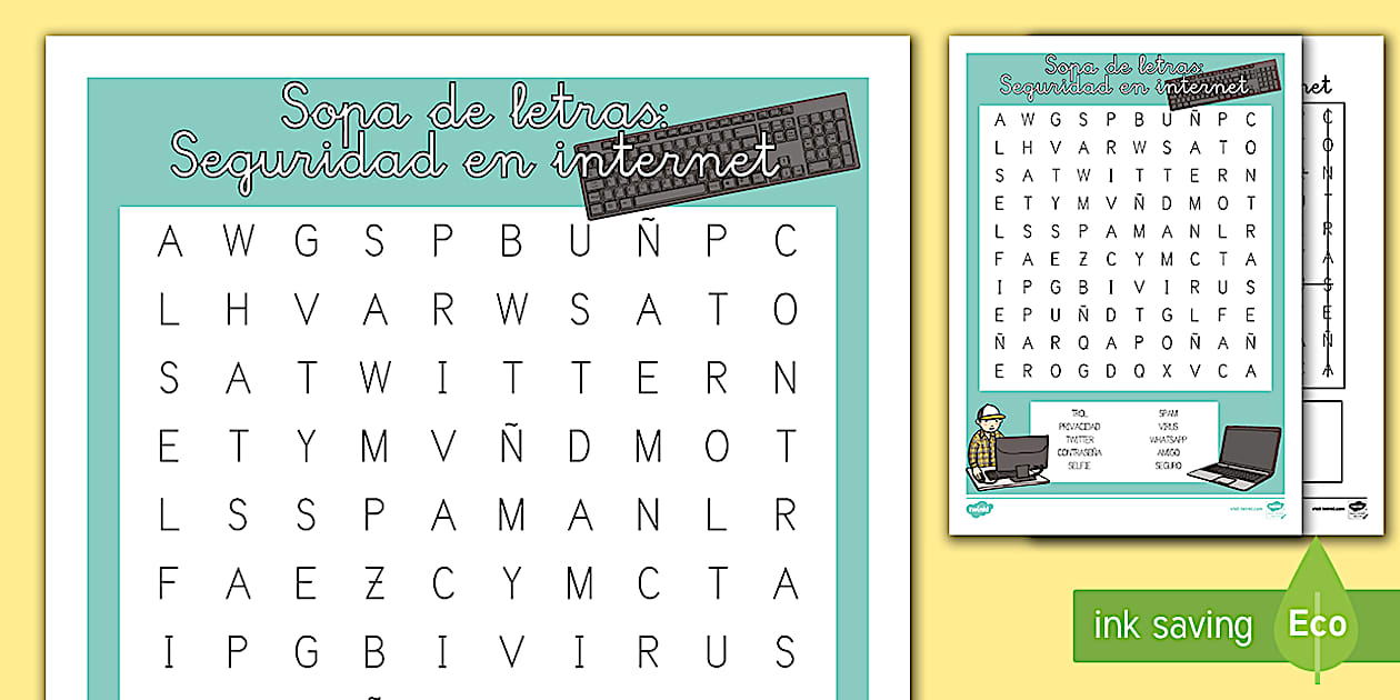 Sopa de letras: Seguridad en internet Sopa de letras-Spanish