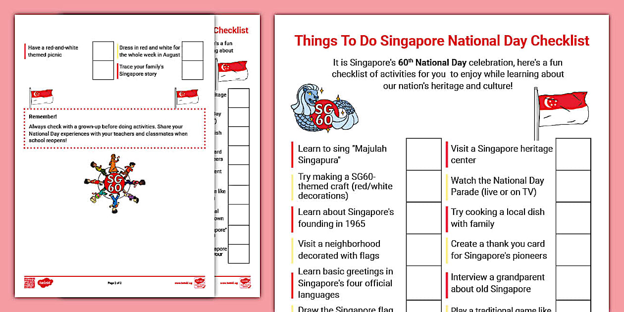 Singapore National Day Checklist (teacher made) - Twinkl