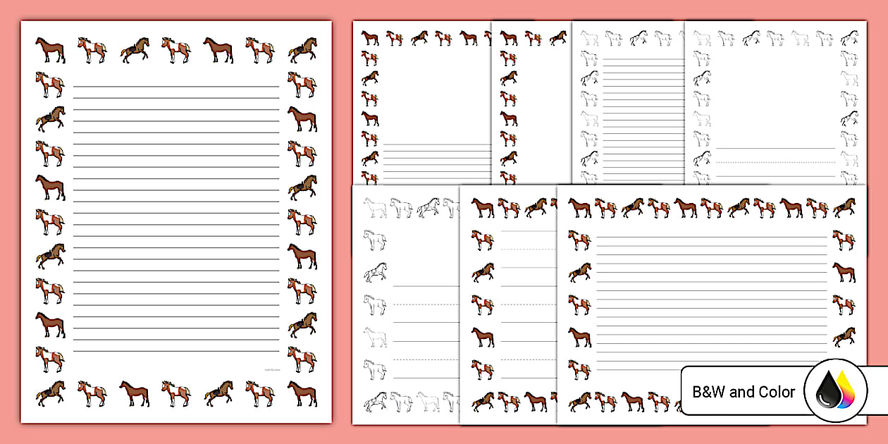 Blank and Lined Journal Writing Pages - Horse Border