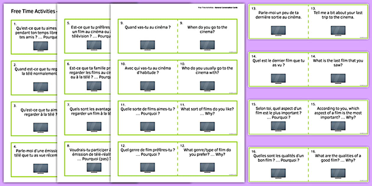 Free-Time Question Cards French (teacher made) - Twinkl