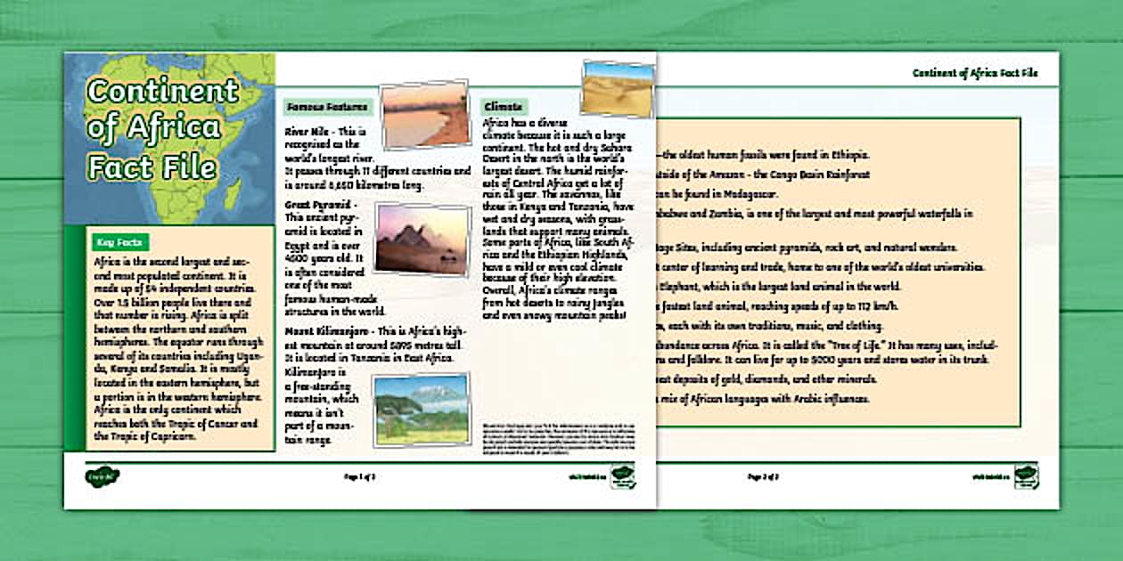 Continent of Africa Grade 8 Fact File