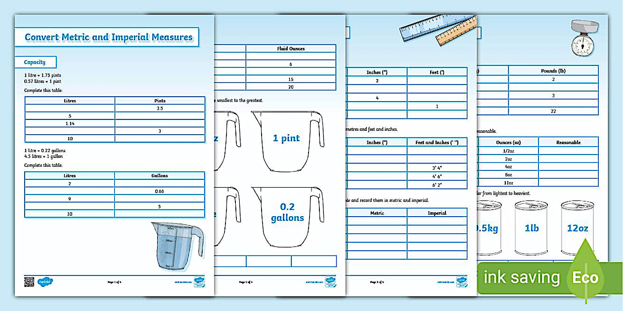 Y5 Convert Metric and Imperial Measures Worksheets - Twinkl