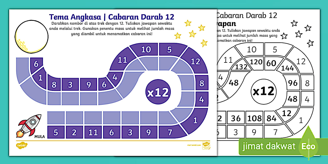 Latihan Sifir Darab 12 | Tema Angkasa - Twinkl