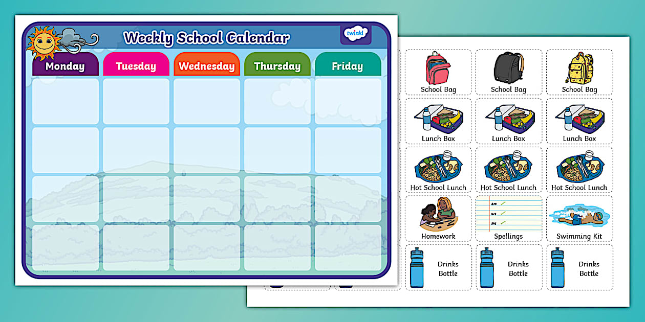 Weekly School Visual Calendar for EAL Learners and Parents/Carers New to