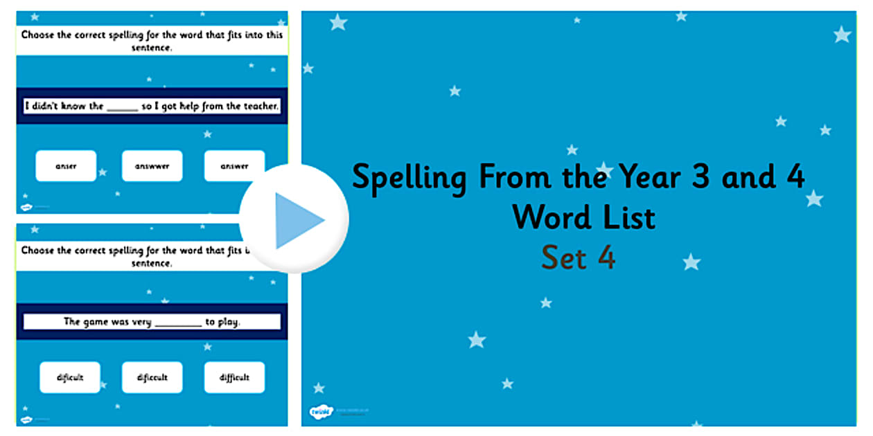 Spelling Quiz | Year 3 and 4 Word List PowerPoint Quiz Set 4