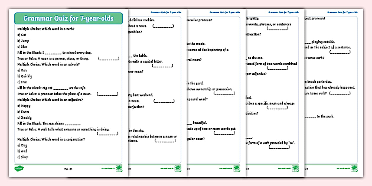 Grammar Quiz for 7 year olds (Teacher-Made) - Twinkl