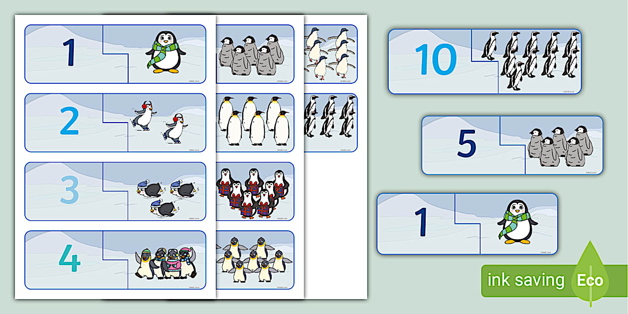 👉 Penguin-Themed Counting and Matching Puzzle - Twinkl