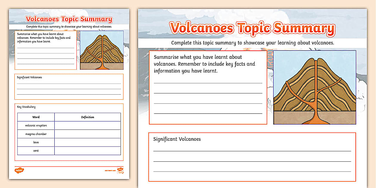 Volcanoes Topic Summary Template