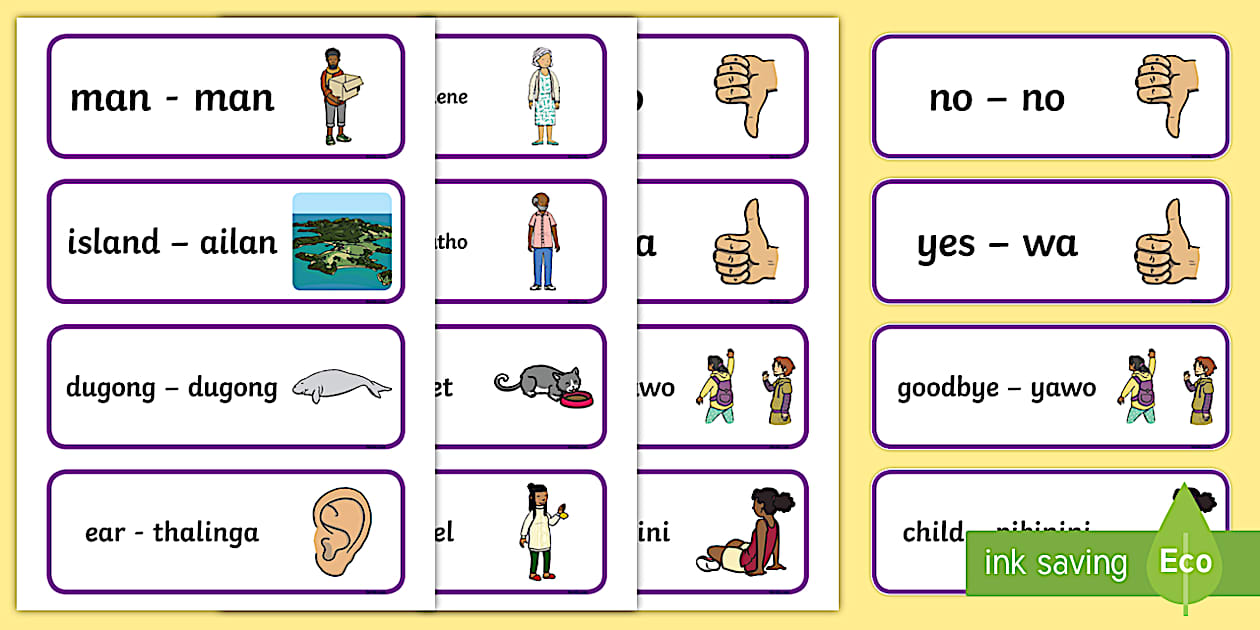 TAS Creole Torres Strait Islander Language Word Cards