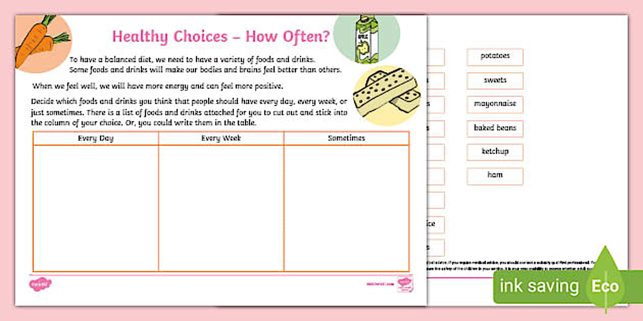 Healthy Choices - How Often? (Teacher-Made) - Twinkl