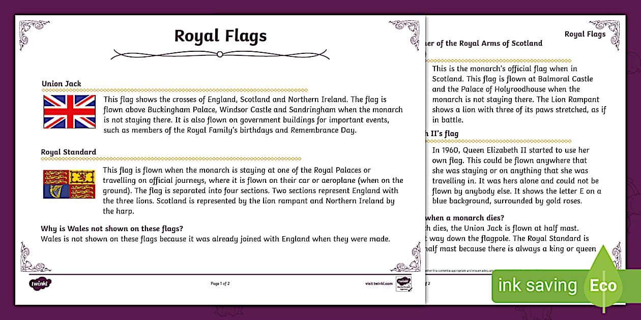 Royal Flags Fact File | Kings & Queens | Key Stage 2 |Twinkl