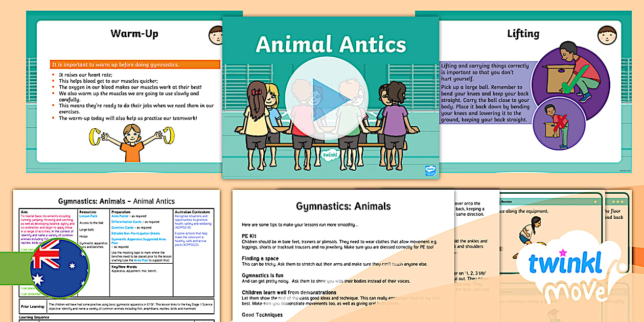 Move PE Year 1 Gymnastics: Lesson 1: Animal Antics Lesson Pack