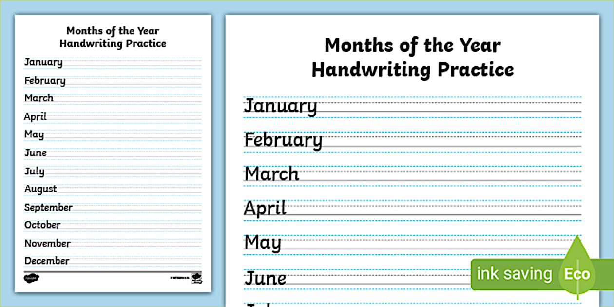Cursive Months of the Year Handwriting Practice Worksheet
