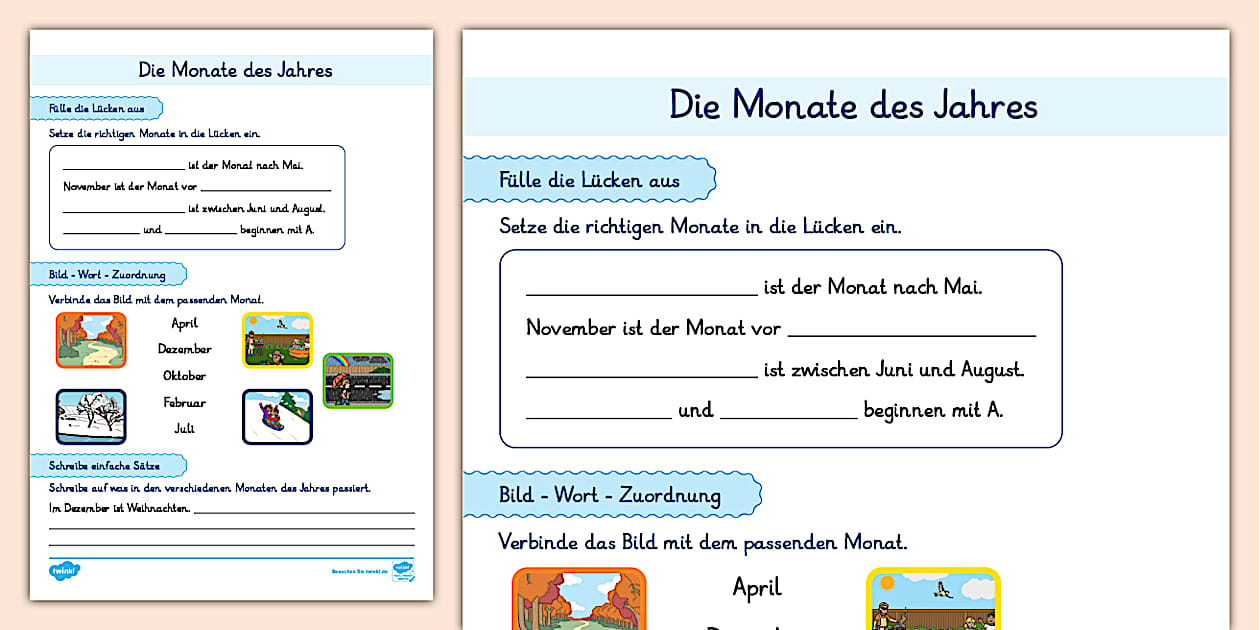 Die Monate des Jahres - Arbeitsblatt (teacher made) - Twinkl