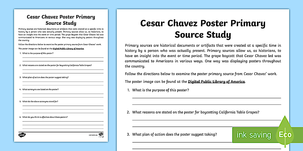Cesar Chavez Poster Primary Source Study - Twinkl