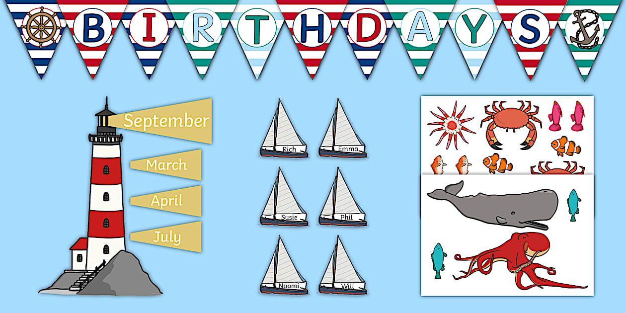 Nautical Birthday Display Pack (teacher made) - Twinkl