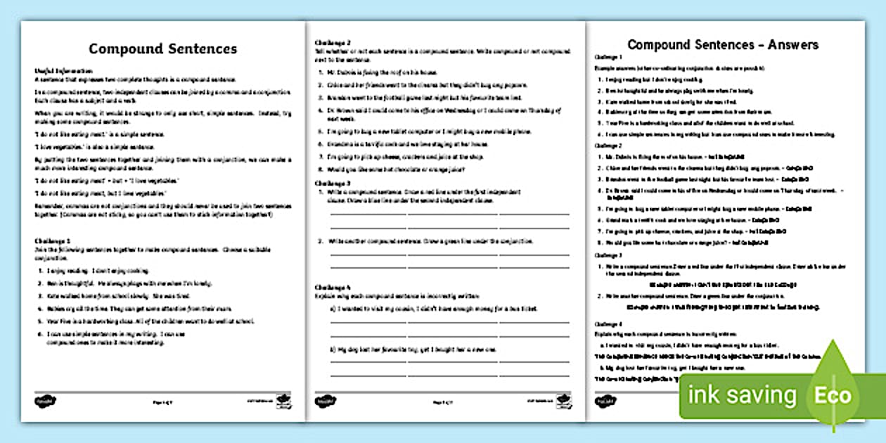 Compound Sentence Activity for Children - Primary Resources