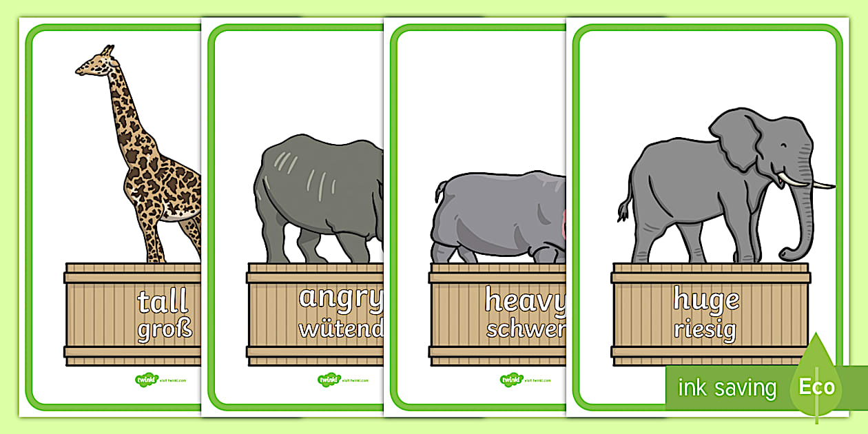 Zoo Animals Adjectives Display Posters English/German - EAL, German, Zoo