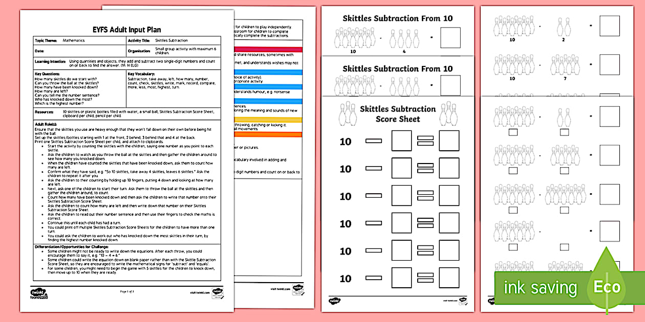 EYFS Skittles Subtraction from 10 Adult Input Plan and Resource Pack