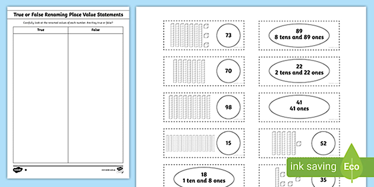 True or False Renaming Place Value Statements - Twinkl