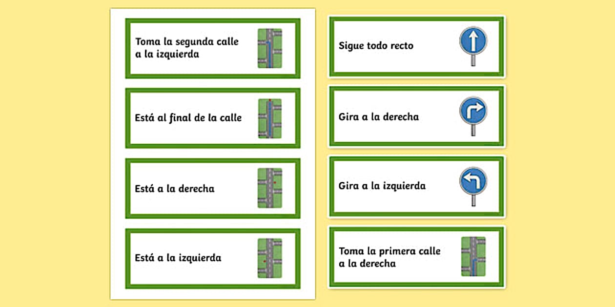Directions Word Cards Spanish / Español - Twinkl