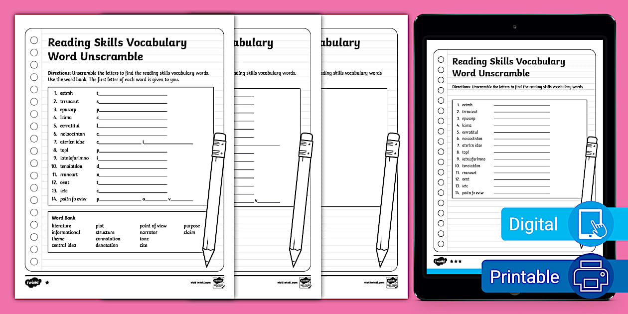 Sixth Grade Reading Vocab. Differentiated Word Unscramble