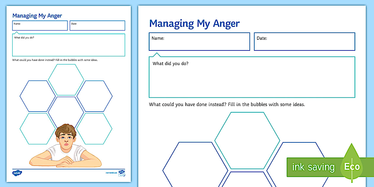 Managing My Anger (Male) Worksheet / Worksheet - Twinkl