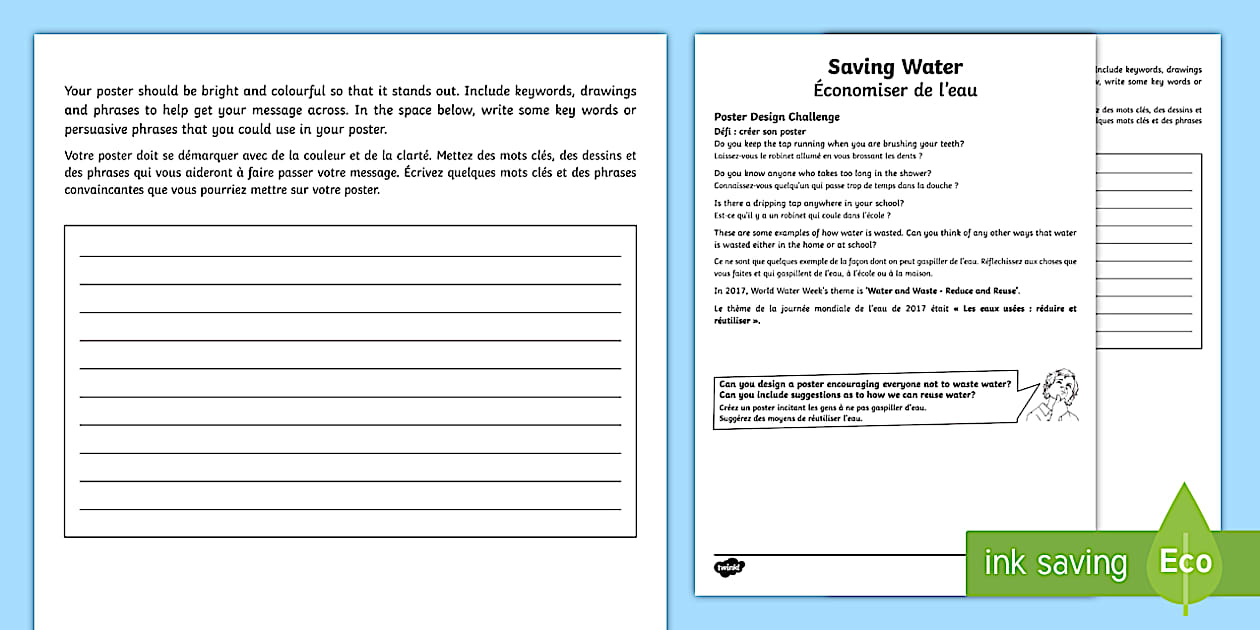 Save Water Worksheet English/French (teacher made) - Twinkl