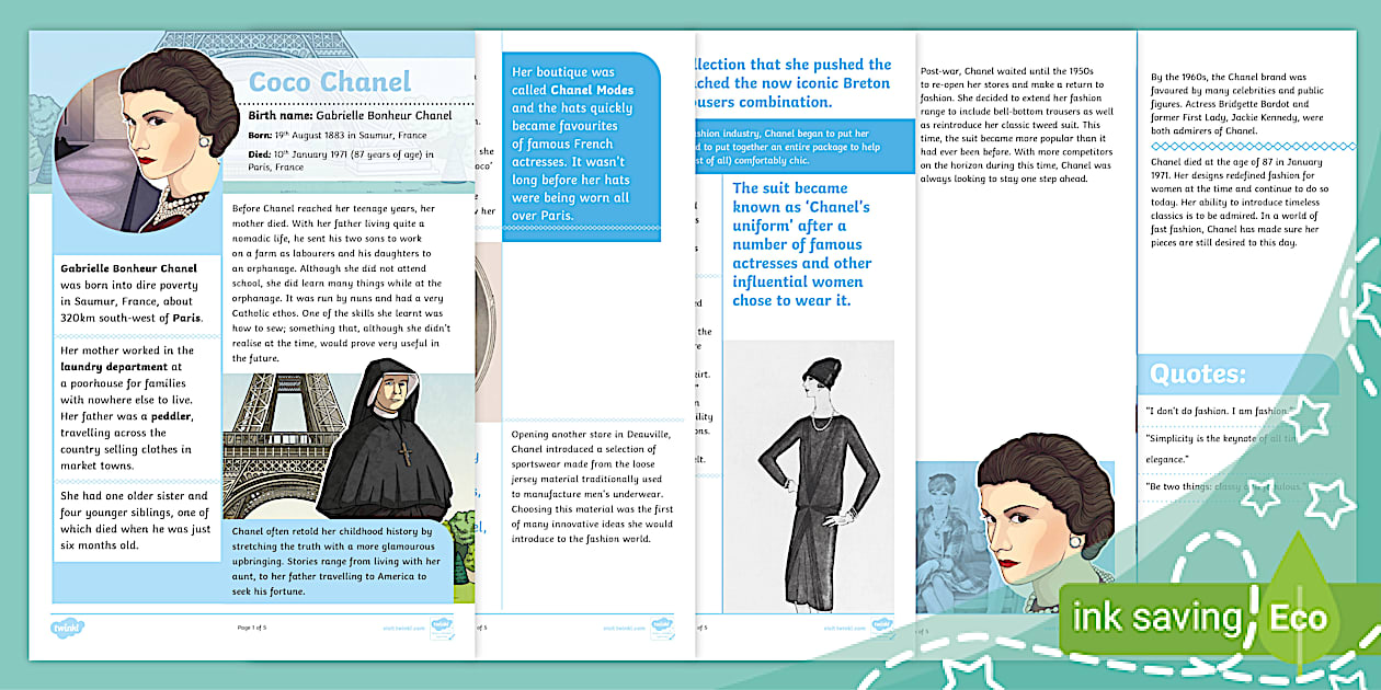 Designers: Coco Chanel (Ages 7 - 11) (Hecho por educadores)