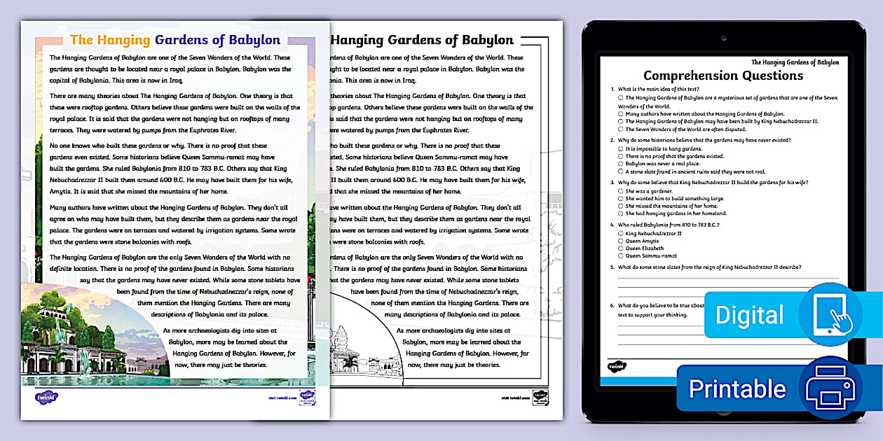 Hanging Gardens of Babylon Comprehension Worksheet | Twinkl