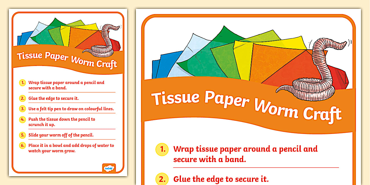 Tissue Paper Worm Craft Instruction Display Poster - Twinkl