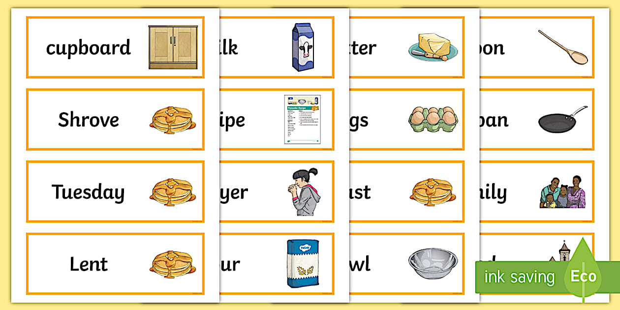 Shrove Tuesday Word Wall Cards