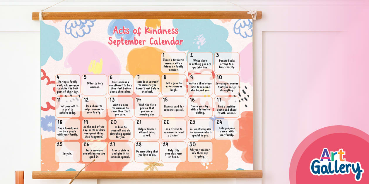 Acts of Kindness September Calendar Spring Flowers Poster