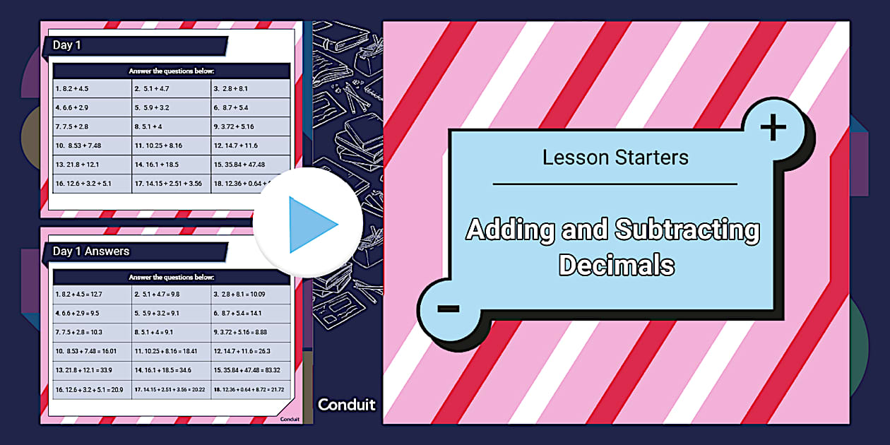 Adding and Subtracting Decimals - Five Lesson Starters PowerPoint