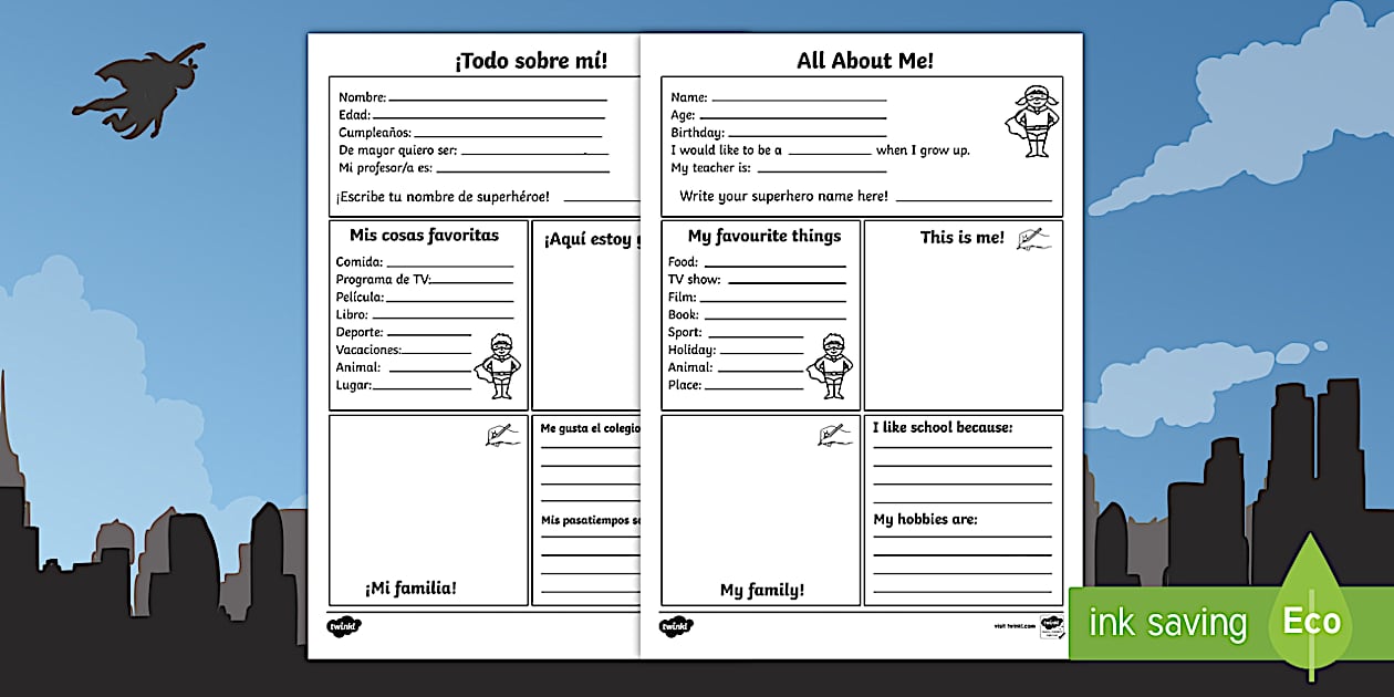 All About Me Worksheet / Worksheet English/Spanish - All About Me Worksheet