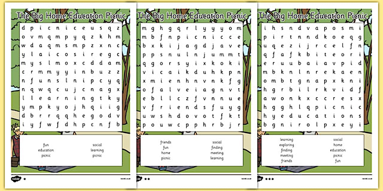 Big Home Education Picnic Word Search (teacher made)