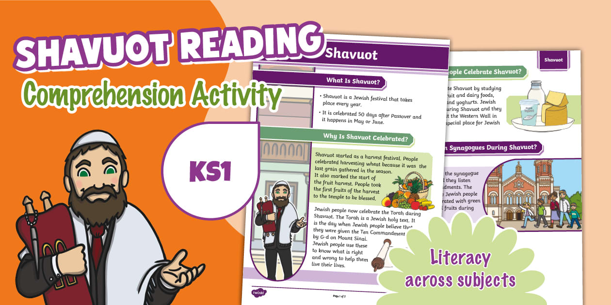 Shavuot Reading Comprehension Activity for Ages 5-7