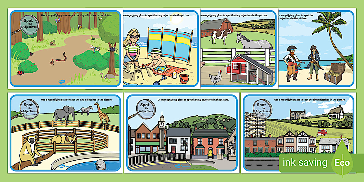 Editable Simple Adjectives Magnifying Glass Activity Pack