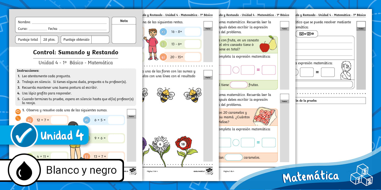 Prueba | Control | Matemática | Evaluación | Unidad 4 | 1º