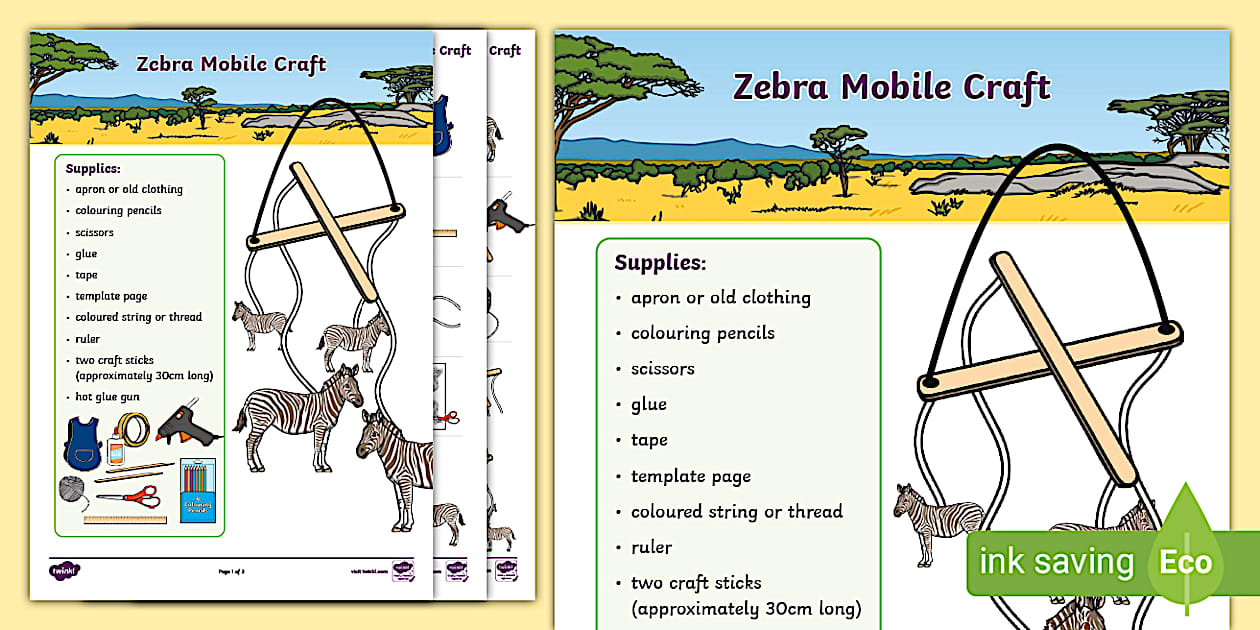 Zebra Mobile Craft (teacher made) - Twinkl