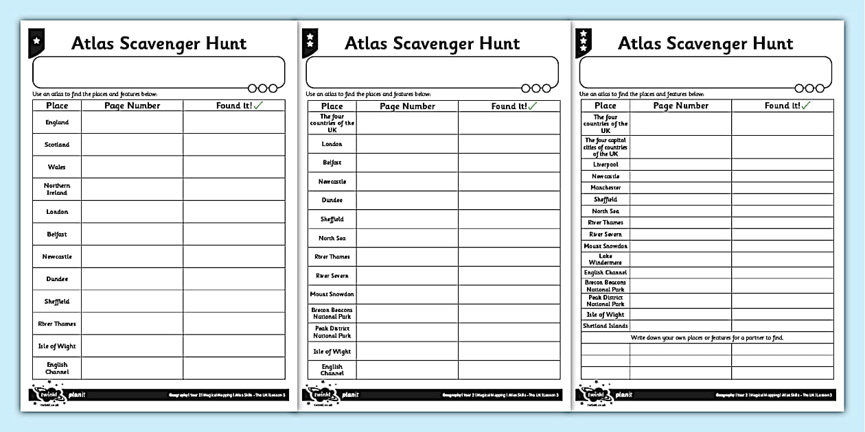 Differentiated Atlas Scavenger Hunt | KS1 Geography - Twinkl