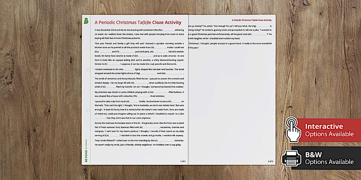 Christmas Periodic Table Activity - Beyond Science - Twinkl