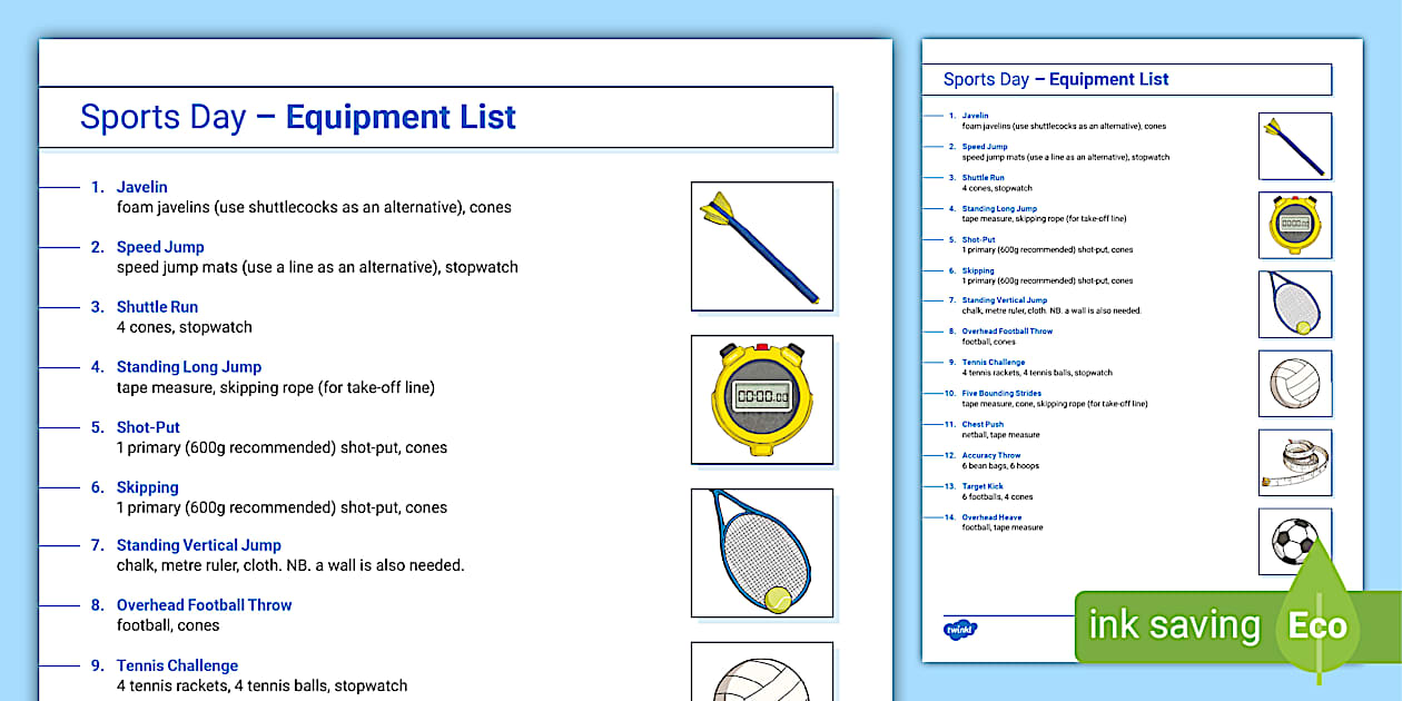 Editable Sports Day Equipment Checklist (teacher made)