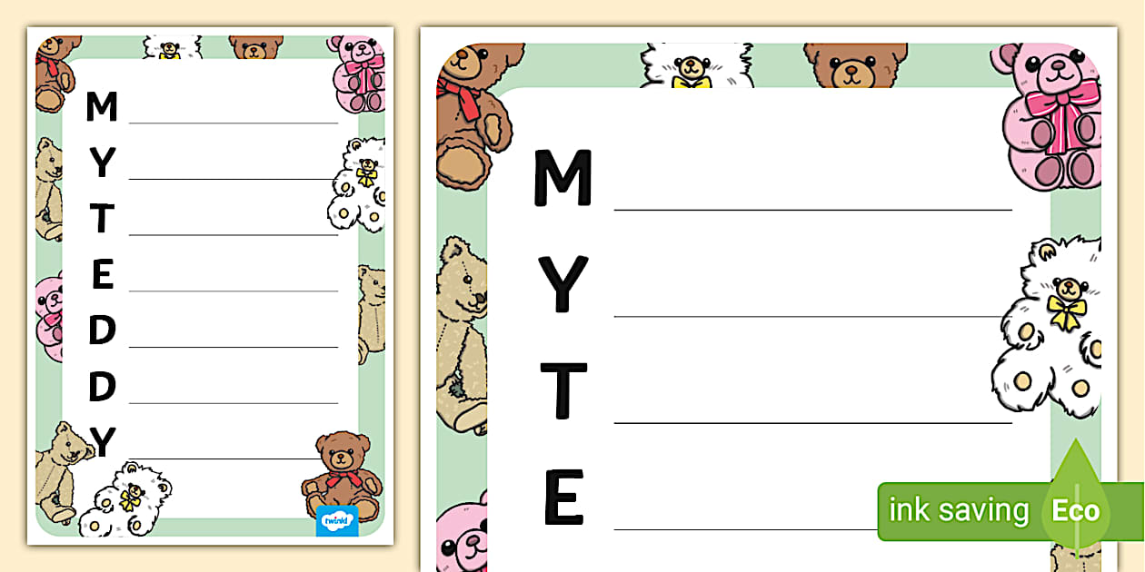 My Teddy Acrostic Poem Template (teacher made) - Twinkl