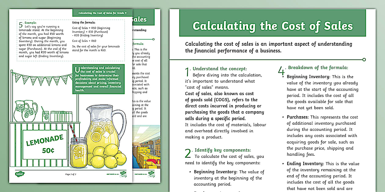 How To Calculate Cost Of Sales Grade 9 I Resource I Twinkl