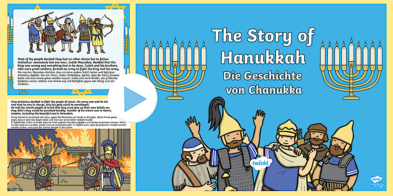 The Story of Hanukkah PowerPoint English/German - Twinkl