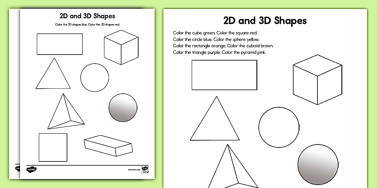 2D and 3D Shapes Coloring Worksheet (teacher made) - Twinkl