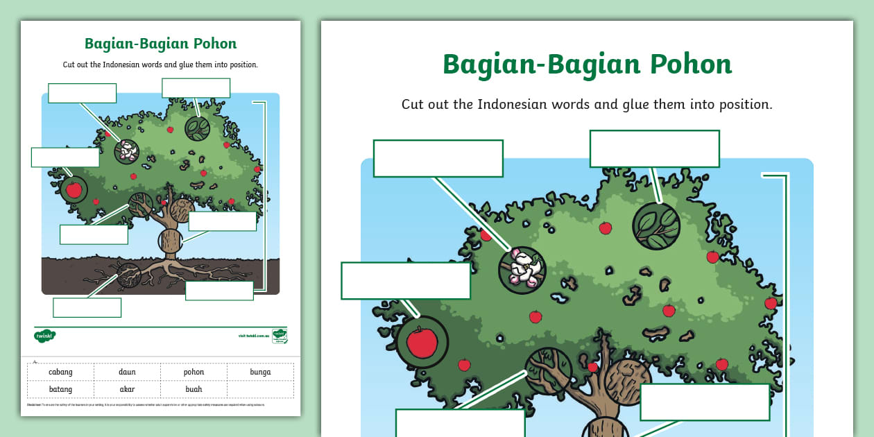 Parts of a Tree Cut and Paste Activity - Indonesian - Twinkl